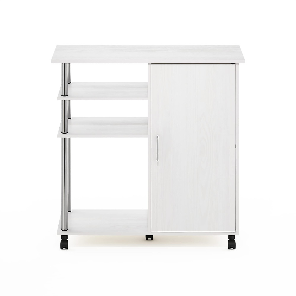 Furinno Helena Utility Kitchen Island and Storage Cart on Wheels, 4-Tier, Stainless Steel Tubes, White Oak/Chrome