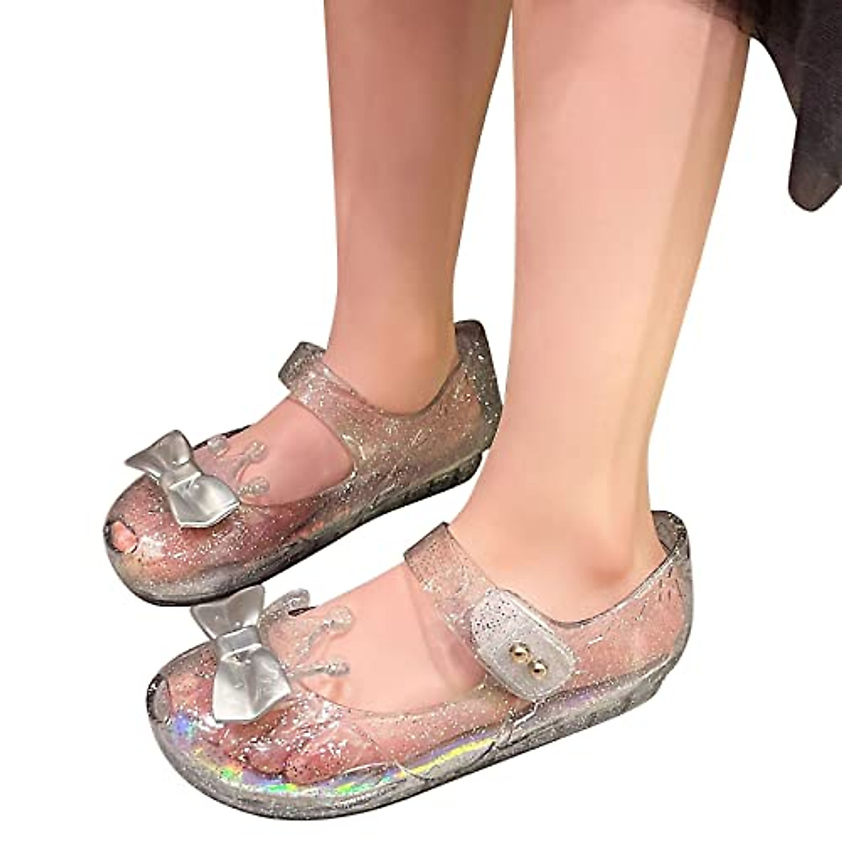 Girls Shoes Walking Sandals Shoes Crown Flash Diamond Crystal Sole Non Slip Sandals Dance Shoes Princess Shoes (Silver, 4.5Years Little Kid)