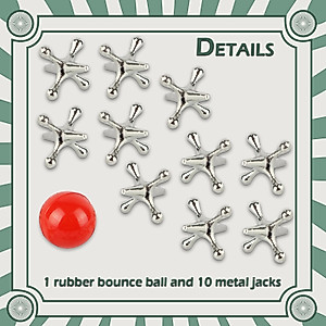 Home-X Jacks Game - Old School Jax Game with Red Rubber Bouncy Ball - Jacks Game with Ball Classic, Fun Game Gift of Jacks for Party Favor, Christmas Party - Kids, Adult, Vintage Retro Board Game
