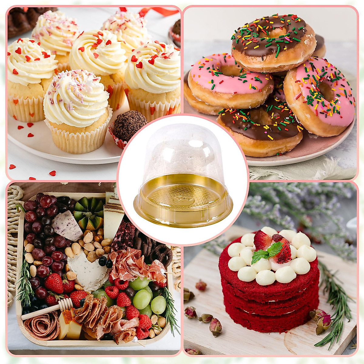 Whaline 50Pcs 4.3Inch Disposable Individual Charcuterie Cup Clear Plastic Cupcake Container Single Dessert Holders with Lids for Food Favor Display Charcuterie Grazing Table Catered Event Wedding