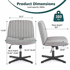OLIXIS Cross Legged Armless Wide Adjustable Swivel Padded Home Office Desk Chair No Wheels, Grey