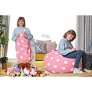 Aubliss Stuffed Animal Bean Bag Storage Chair (Light Pink Dot, Medium (32''))