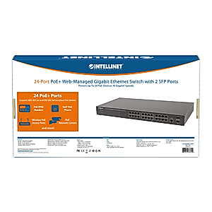 Intellinet 24 Port PoE Web Managed Gigabit Ethernet Switch with 2 SFP Ports - 240W Power Budget, Self Healing Network, SNMP Management, Endspan, 19" Rackmount - 3 Yr Mfg Warranty - 560559