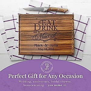 Straga Personalized Cutting Boards | Handmade Wood Engraved Charcuterie | Custom Wedding, Anniversary, Housewarming Gift for Married Couples (Eat, Drink and Be Married Design No.012)