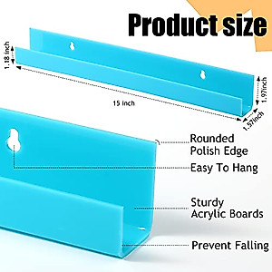 4 Pcs 15" Acrylic Floating Shelves Kids Bookshelf for Wall Mounted Macaron Color Hanging Acrylic Bookcase Display Shelf for Toy Record Vinyl Picture Book Living Room Bedroom Decor Frames