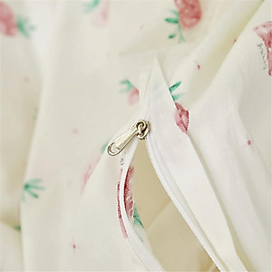 DREAMINGO Cute Strawberry Duvet Cover Full Cotton Girls Strawberry Bedding Set Kawaii Room Decor Lightweight Cute Bedding Comforter Cover with Zipper Ties Kids Teens Cute Aesthetic Bed Set Full