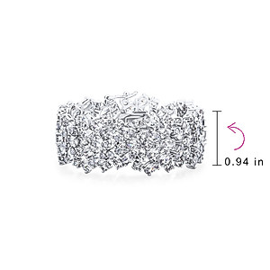 Bling Jewelry Elegant Formal AAA CZ Wide Statement Bracelet for Women, Prom, Wedding or Bridal Occasions Multi Row Big Oval Cubic Zirconia Cluster Design Silver Plated