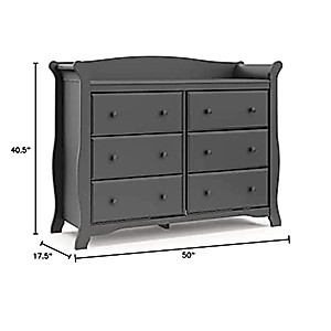 Storkcraft Avalon 6 Drawer Double Dresser (Gray) – Dresser for Kids Bedroom, Nursery Dresser Organizer, Chest of Drawers for Bedroom with 6 Drawers, 17.5x50x40.5 Inch (Pack of 1)