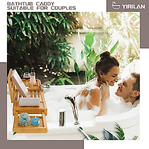 Yirilan Bamboo Bathtub Tray, Expandable Bathroom Tray, Waterproof Tray Caddy, Perfect Bath Caddy for Home Spa, Gift for Loved Ones, Bamboo