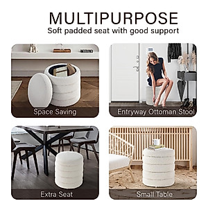Modern Round Ottoman with Soft Padded Seat, Storage Vanity Chairs for Makeup, Upholstered Footrest Stool Ottoman Foot Stool for Living Room, Bedroom