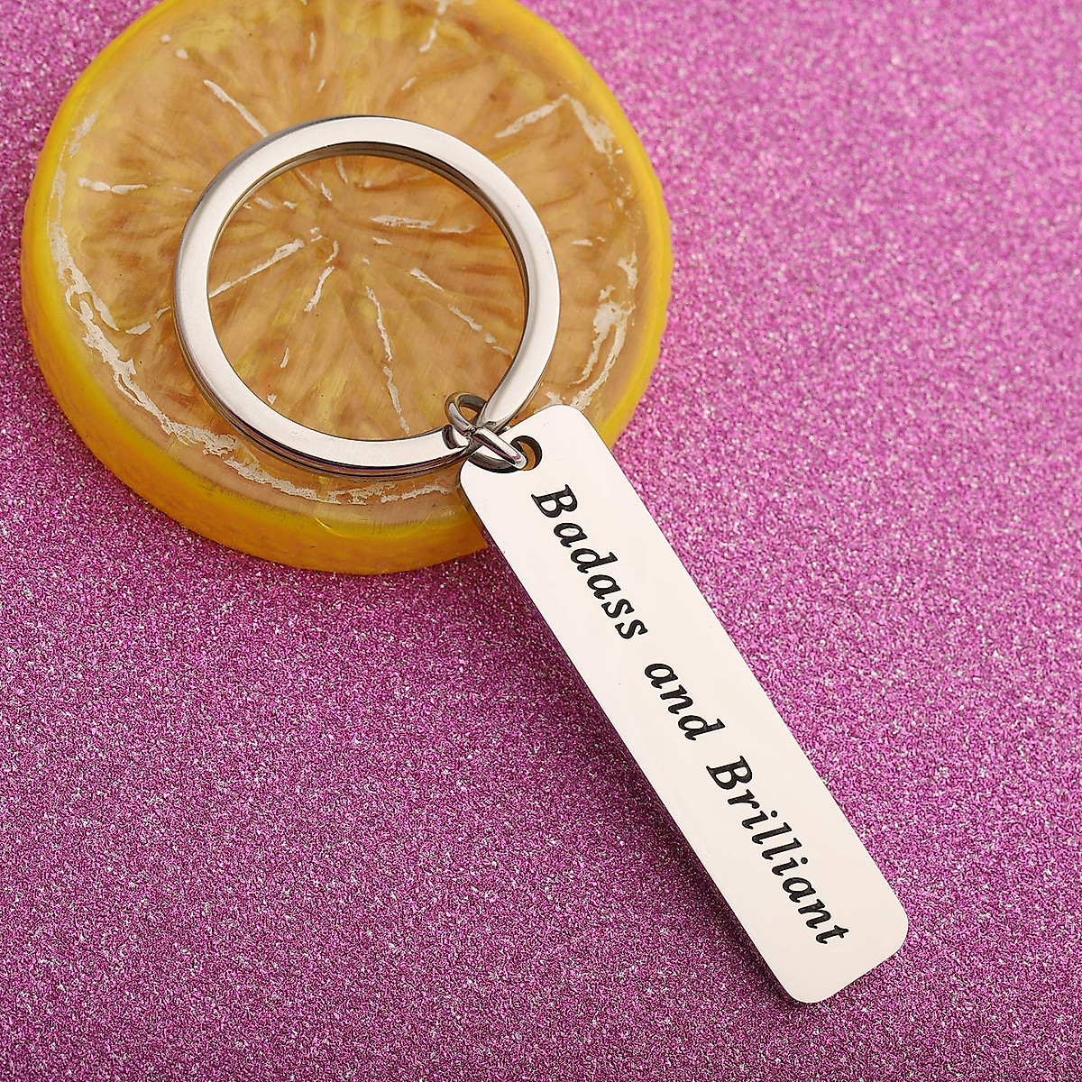 LQRI Funny Keychain Gift Badass & Brilliant Keychain Birthday Gift for Best Friend Girlfriend Badass Mom Badass Bitch (sliver)