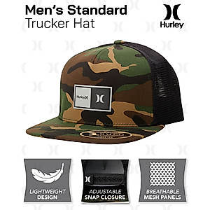 Hurley Mens Caps - Flat Brim Snapback Baseball Cap Standard Trucker Hats for Men, Size One Size, Camo/Black