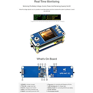 Waveshare UPS HAT (C), Compatible with Raspberry Pi Zero Series Board, 5V Uninterruptible Power Supply Module, Multi Battery Protection Circuits, Without Battery