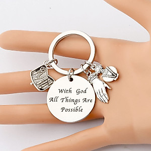 BEKECH Manicurist Keychain Gift With God All Things Are Possible Manicure Technician Keychain Gift for Nail Tech Nail Artist Cosmetology Gift for Graduate (silver)