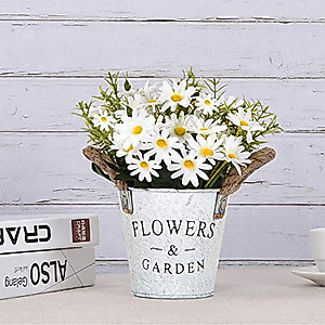 Artflower Artificial Daisy Pot Artificial Daisy Bouquet with Vase Silk Daisy Arrangements Bonsai for Home Office Wedding Party Stage Centerpieces Windowsill Decor, White