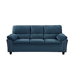 KEVINSPACE 83.26" 3 Seater Sofa Velvet for Living Room,Tufted Upholstered Couch with Wider Arms and Nailhead for Bedroom, Office, Apartment Blue