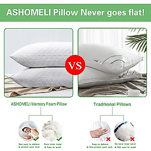 ASHOMELI Pillows Queen 2 Pack Shredded Memory Foam Pillows Cooling Adjustablefor Sleeping Good for Side and Back Sleeper with Washable Removable Cover