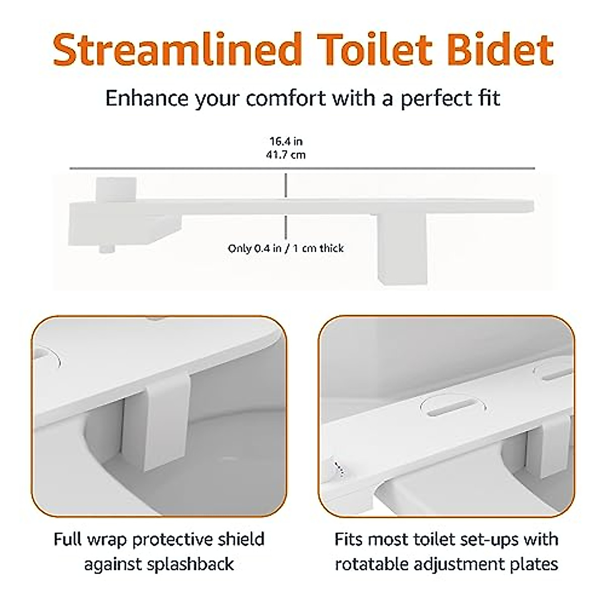 Amazon Basics Nonelectrical Bidet Attachment for Toilet with Water Adjustment, Slim, 16.42" x 4.61" x 3.5"