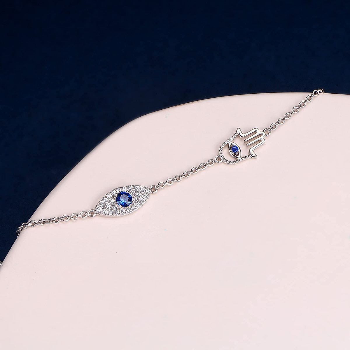 Alphm Evil Eye Hamsa Hand Bracelet S925 Sterling Silver Adjustable Bracelet for Women Evil Eye Jewelry Hamsa Hand Bracelet for Women