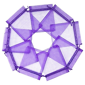 Bskifnn 100pcs Organza Bags Satin Drawstring Organza Pouch Mother's Day Valentine's Day Halloween Candy Bags Wedding Party Favor Gift Bag Jewelry Bags 3.54''x4.33''(9x11cm) (Purple)