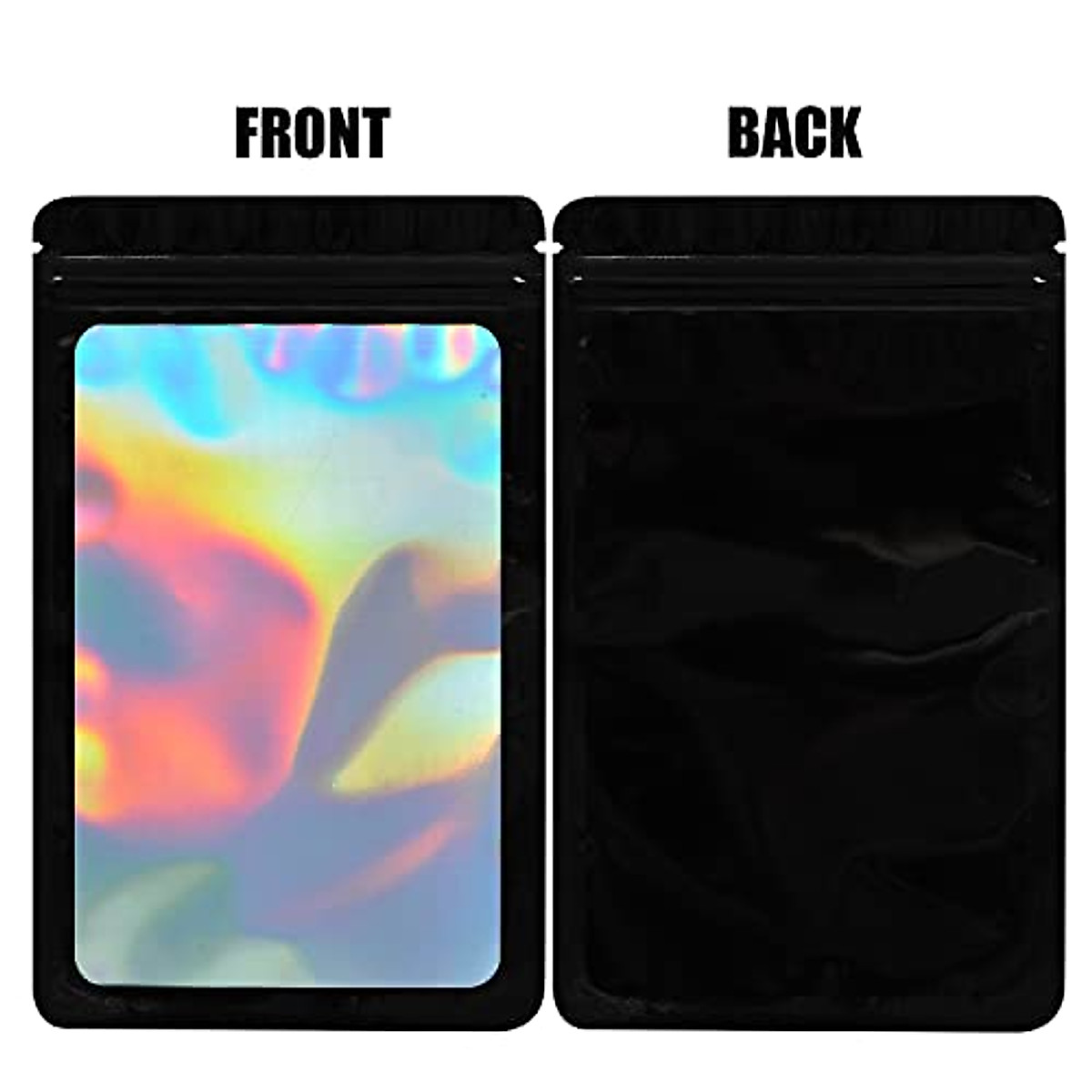 100-pack mylar bags with clear window holographic smell proof packaging bag for small bussiness resealable lock zipper zip sealable pouch plastic bags sample, food ,jewelry,candy supplies（3×3 inch，black ）