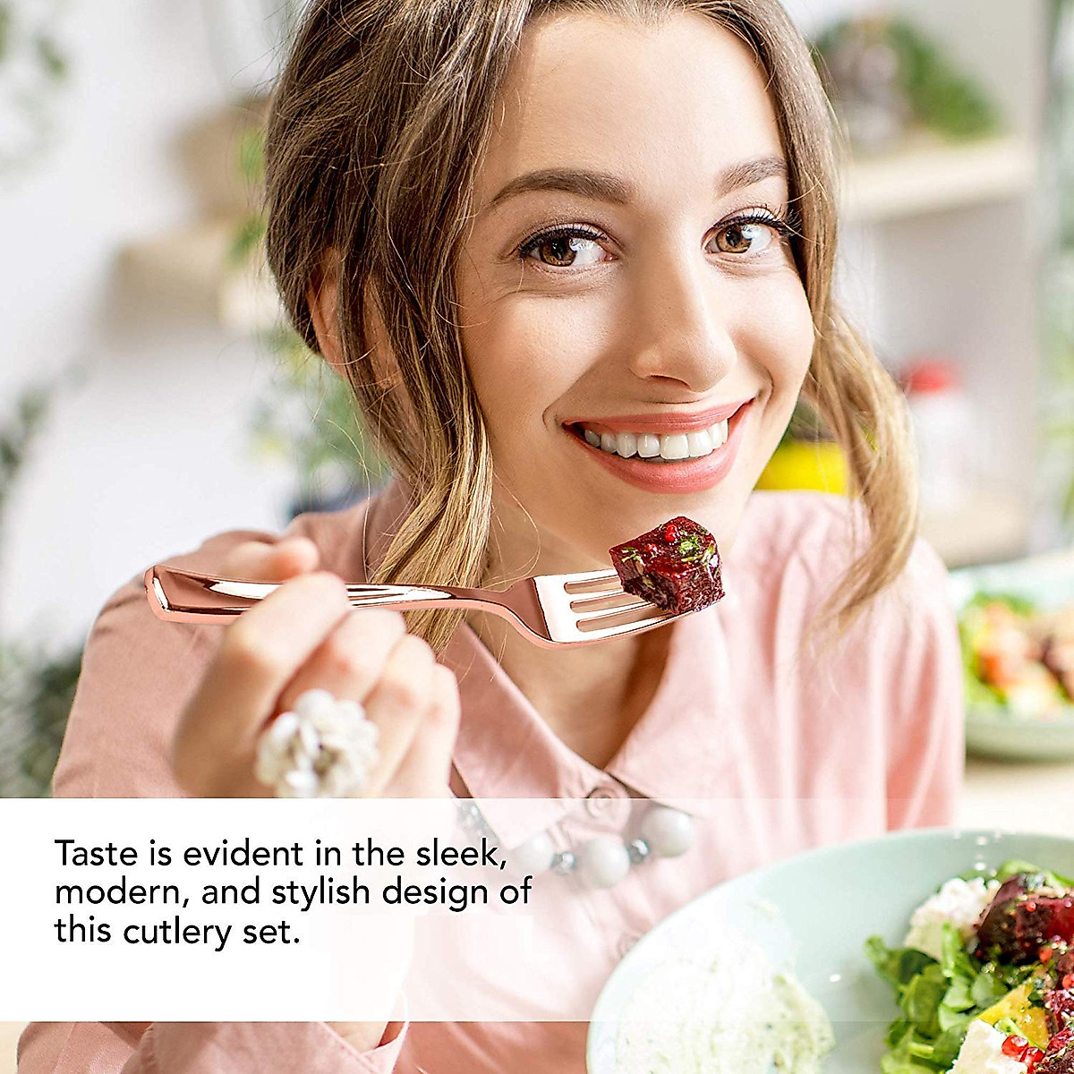 Rose Gold Plastic Silverware Set (160 Bulk Pack) Disposable Cutlery Utensils, 80 Forks, 40 Knives, 40 Spoons, Heavy Duty Rose Gold Flatware For Holidays, Parties, Dinners, Weddings, and Occasions