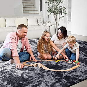 Luxury Shag Area Rug, 5X8 Ft Indoor Ultra Soft Plush Rugs for Living Room, Carpet for Teens Dorm Nursery Home Decor Aesthetic, Upgrade Anti-Skid Durable, Tie Dye Black and Grey