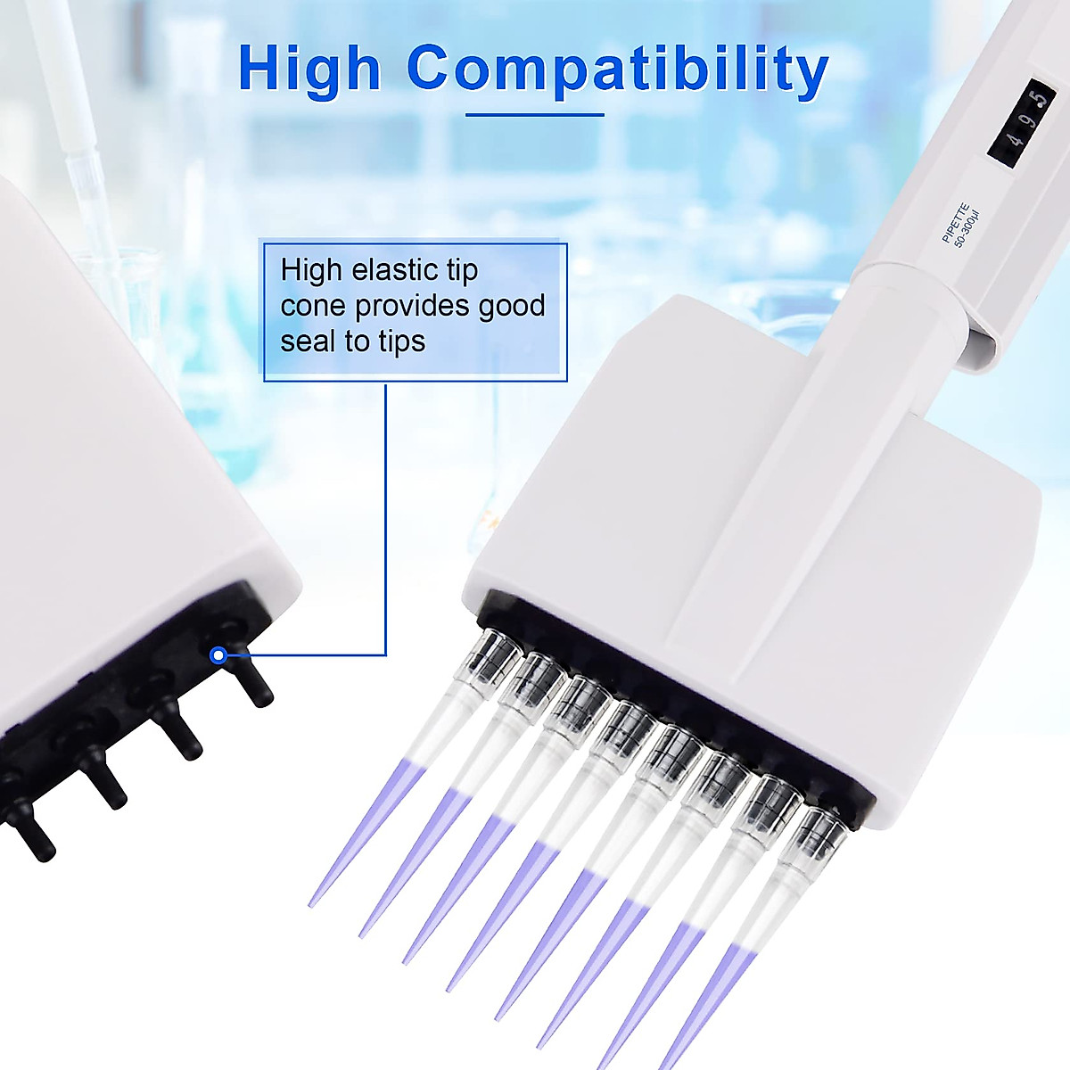 FOUR E'S SCIENTIFIC Multichannel Pipette 8 Channels Adjustable Volume Pipettor, 50-300uL