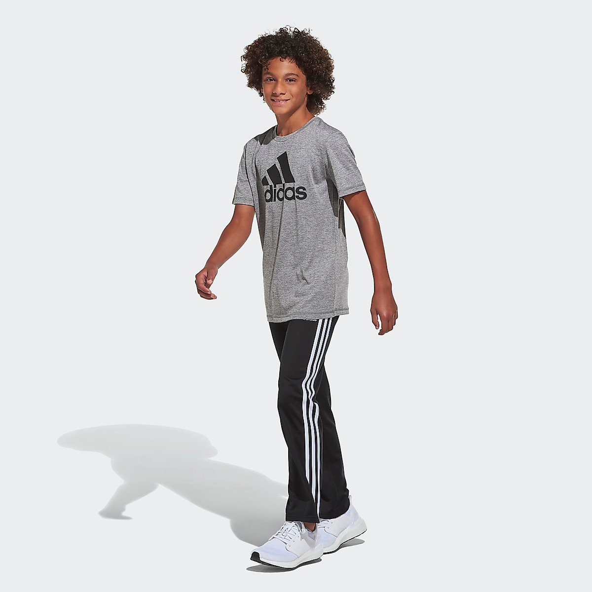 adidas Boys' Short Sleeve Moisture-Wicking Athletic T-Shirt Performance Tee, Dark Gray, Large
