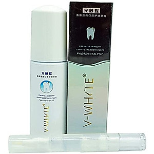 V-WHITE Foam Whitening Toothpaste with Deep Cleansing Teeth Whitening Gel & Pen– Gluten, Fluoride & Alcohol Free for Adults & Kids Toothpaste 60 ml – Brighten Your Teeth and Kills Bad Breath
