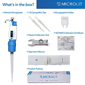 Microlit Micropipette - Single Channel Pipette Compatible with Microlit 10ml Pipette Tips, Adjustable Volume Lab Pipette, Accurate and Calibrated Pipette (1-10ml)