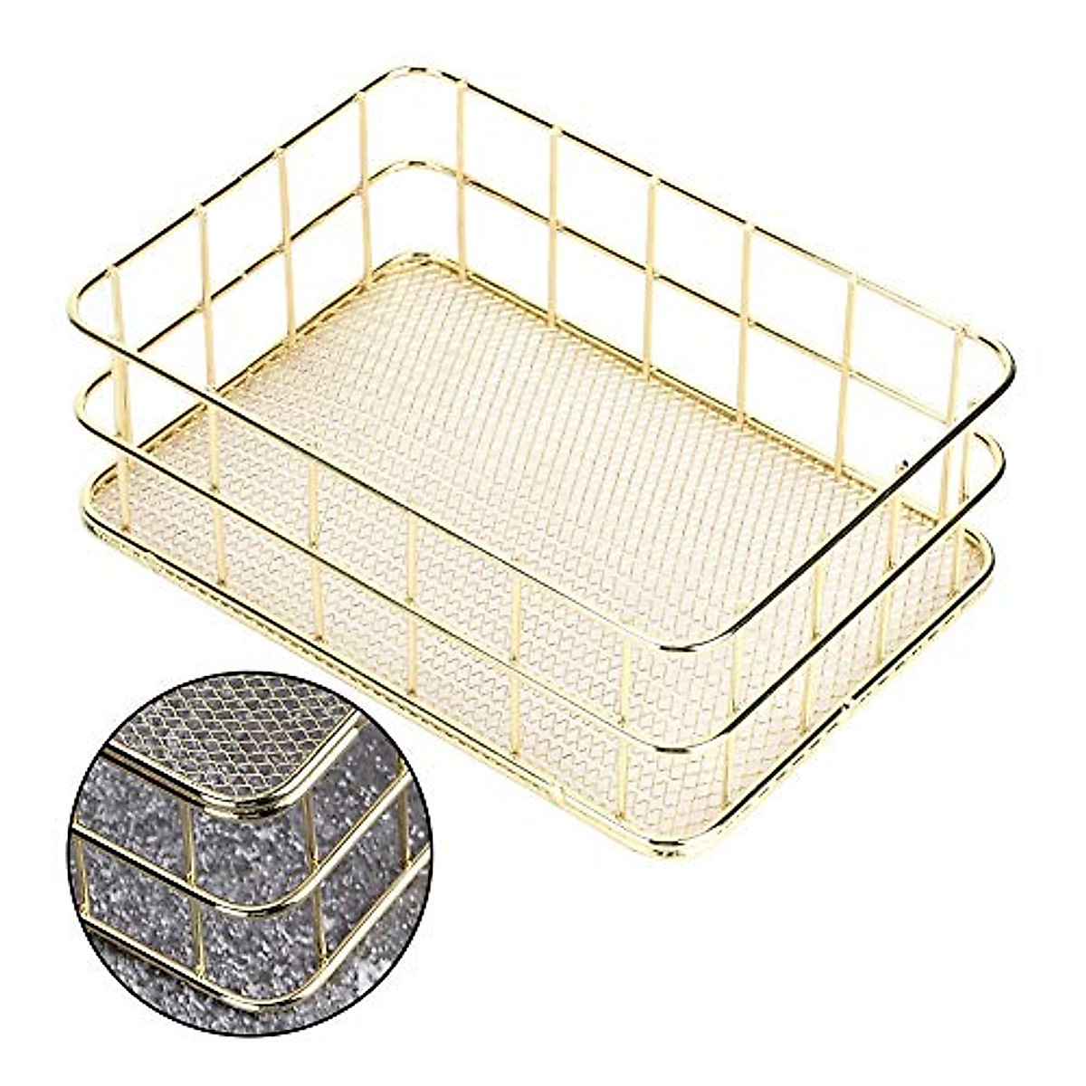 Wire Mesh Basket, Golden Desktop Metal Storage Basket Iron Grid Storage Tray Net Basket Storage Bins for Home Cosmetic Stationery (17x12x6cm)