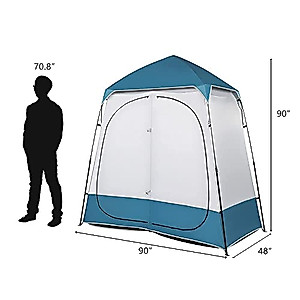 VINGLI 2 Room Shower Tent, 7.5 FT Instant Pop Up Shelter with Carrying Bag, Privacy Changing Room Tent,Perfect for Portable Toilet, Camping, Dressing, Outdoor Indoor, Easy Set Up (Blue)