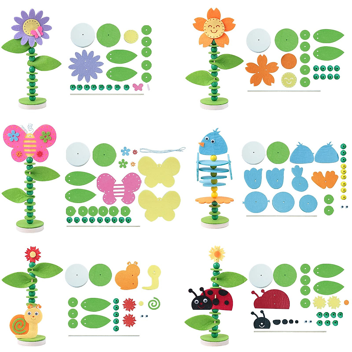 Coola Spring Craft Kit for Kids - Art and Craft DIY Early Educational Toys Suitable for Girls & Boys Pack 6 Include 2Flowers Snail Birdie Butterfly Ladybug Best Gift for Kids Age 3,4,5,6,7,8,9