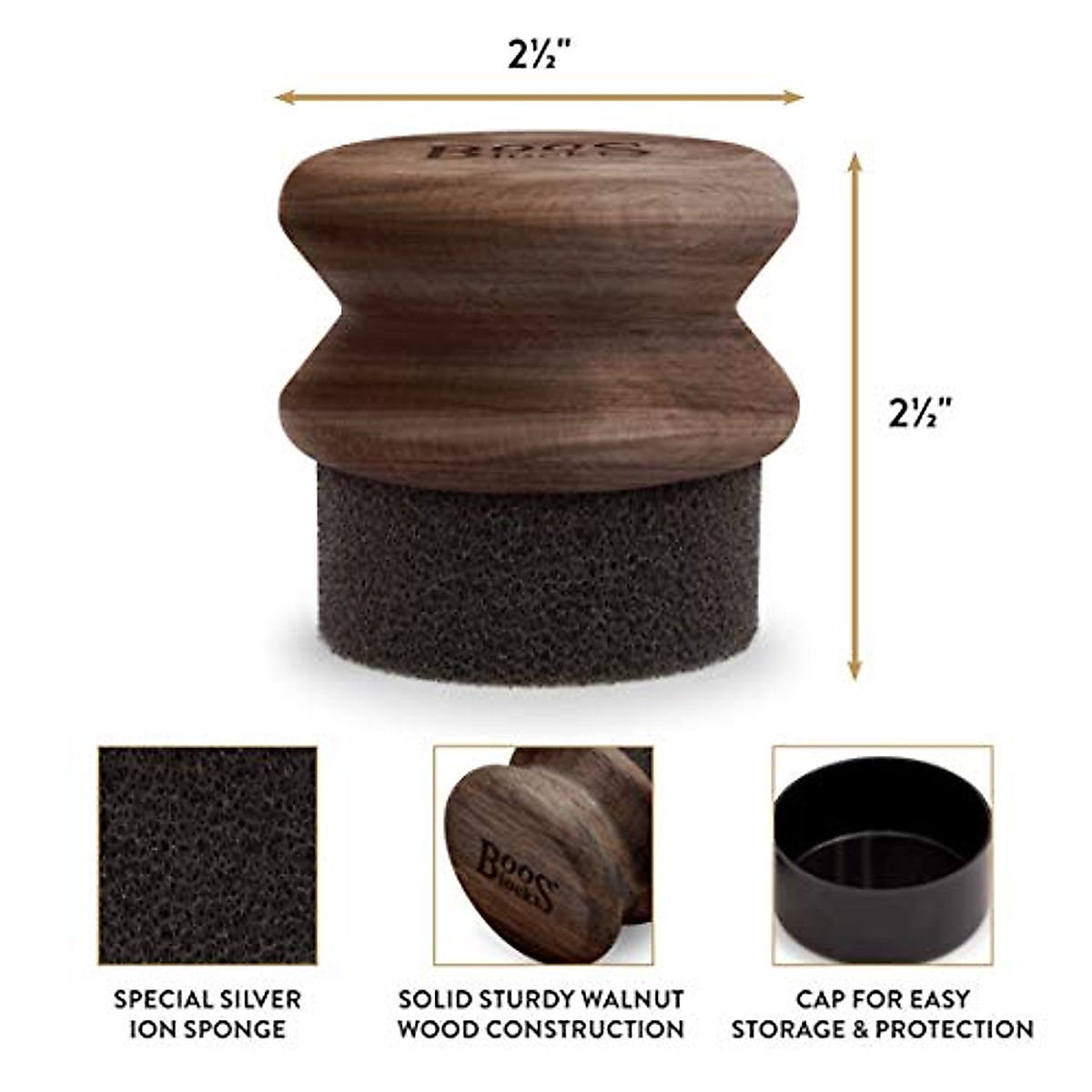 John Boos APPLICRND-W Butcher Block Oil & Cream Applicator, 2.5x2.5x2.5, Walnut Wood