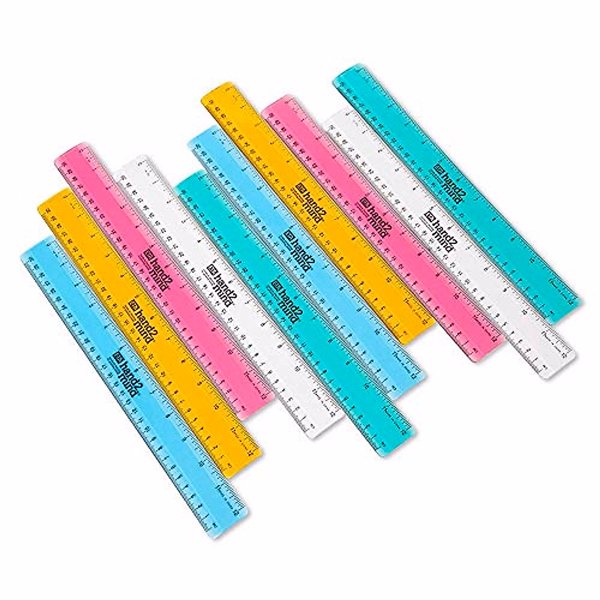 hand2mind 12 inch Multicolored, Transparent, Semiflexible Safe-T Plastic Rulers (Pack of 10)