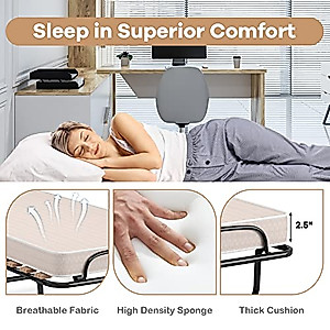 GOFLAME Rollaway Folding Bed with Soft Memory Foam Mattress, Portable Sleeper Bed Cot Size with Metal Frame for Adults, Guest Bed for Spare Bedroom and Office (Beige)