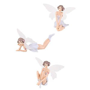 Amosfun 3pcs Fairy Garden Miniature Figurines Flower Fairy with Wings Angel Cake Decoration for Dollhouse Ornament Home Decor (3 Pattern)