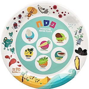 Passover Disposable Seder Plate Set - Ten Plagues Design - 9" and 7" Plates, Cups, Napkins, and Place Cards, 120 Piece Set, Serves 24 People