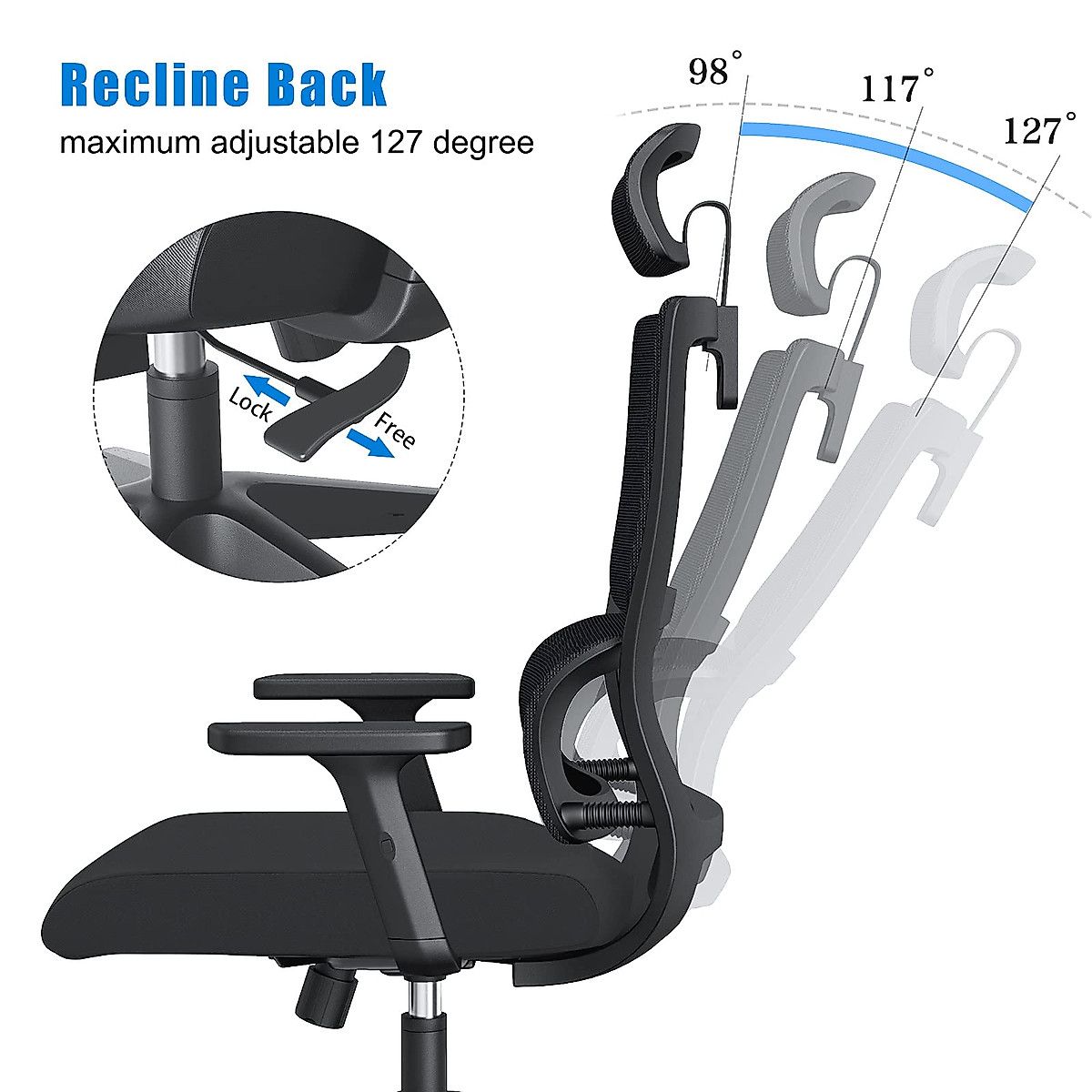 Ergonomic Office Chair with Upgraded Lumbar Support and Adjustable Armrest Headrest, Desk Chair with Mesh High Back, Home Office Desk Chair, Computer Chair, Rolling Chair