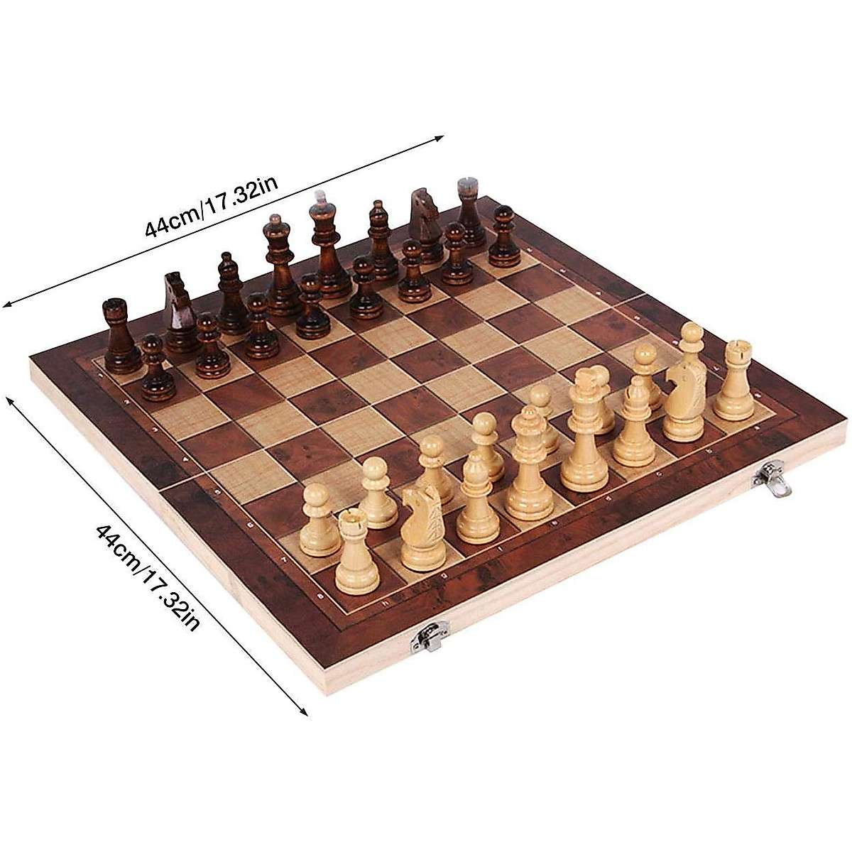 Wooden Chess Set Folding, 3 in 1 Wooden Chess Checkers Backgammon Set with Storage for Pieces - for Adults Beginners and Kids Aged 4+