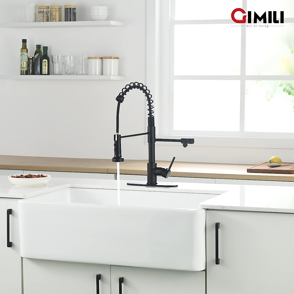 GIMILI Drinking Water Faucet 3 in1 Commercial Style Pull-Down Single Handle Filter Kitchen Faucet for Water Filtration System, Matte Black(Without Water Filtration Device)