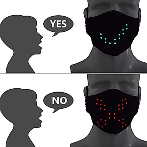 PIXIADORE-LED Voice Recognition Mask Light up Rave Mask Sound Active USB Rechargeable-Party Festival Dancing Halloween Black