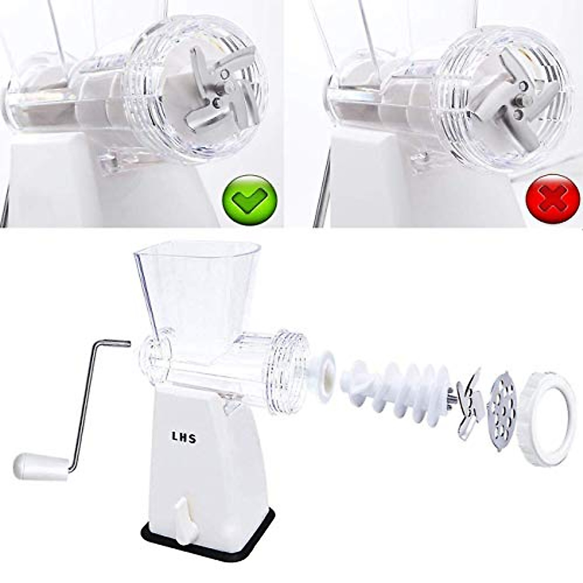Manual Meat Grinder with Stainless Steel Blades Heavy Duty Powerful Suction Base for Home Use Fast and Effortless for All Meats-White