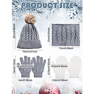 12 Pcs Kids Hat Scarf Gloves Set Winter Knit Beanie Cap Satin Inner Lining Neck Warmer Gaiter Warm Thermal Mittens Christmas Gift for Toddler Girls Boys 2-7 Years