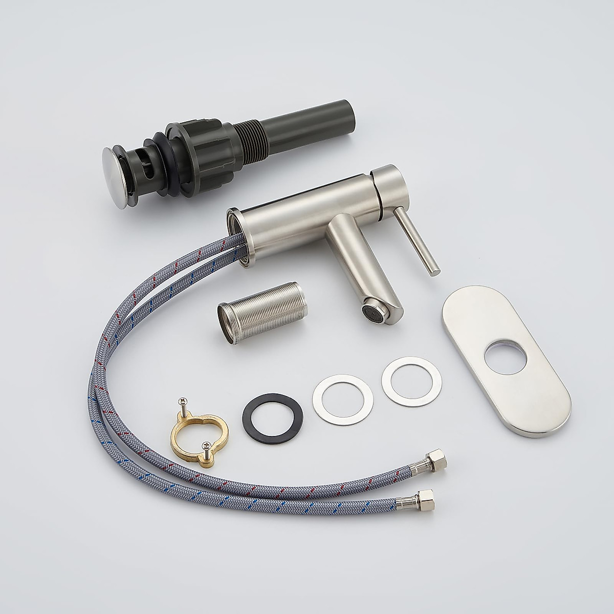 KPWATER Bathroom Faucets with Pop Up Drain, Stainless Steel Single Handle Bathroom Sink Faucets with Water Faucet Supply Lines for Bathroom Farmhouse RV Vanity(Brushed Nickel)