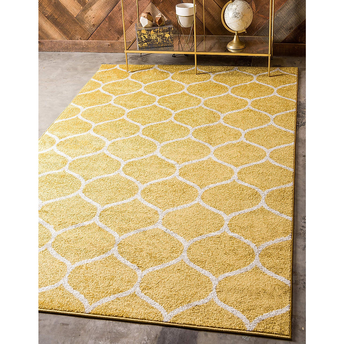 Unique Loom Trellis Frieze Collection Area Rug - Rounded (5' 1" x 8', Yellow/ Ivory)