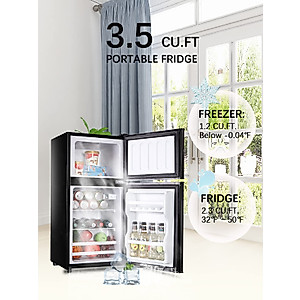 KRIB BLING 3.5 Cu.Ft Compact Refrigerator with Freezer, Retro Fridge, Mini Fridge with Two Door Design, 7 Level Adjustable Thermostat for Dorm, Office, Bedroom, Apartment, Black