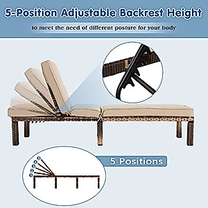MAGIC UNION 2-Pack Rattan Outdoor Chaise Lounge Chairs Set Deck Lounge Chairs Patio Adjustable Wicker Chaise Lounge with Cushions Patio Seating Beach Chairs Chaise Lounge Chairs for Outside Pool, Lawn
