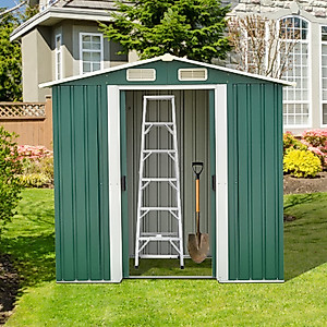 Steel Garden Storage Shed 6' x 4' - Utility Tool House with Vents Garden Storage House Metal Shed for Patio (Green)